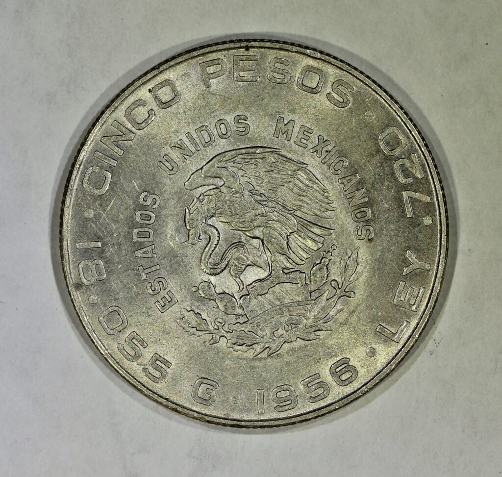 1956 Mexico Silver Hidalgo 5 Pesos Cinco Pesos – J Robinson Rare Coins