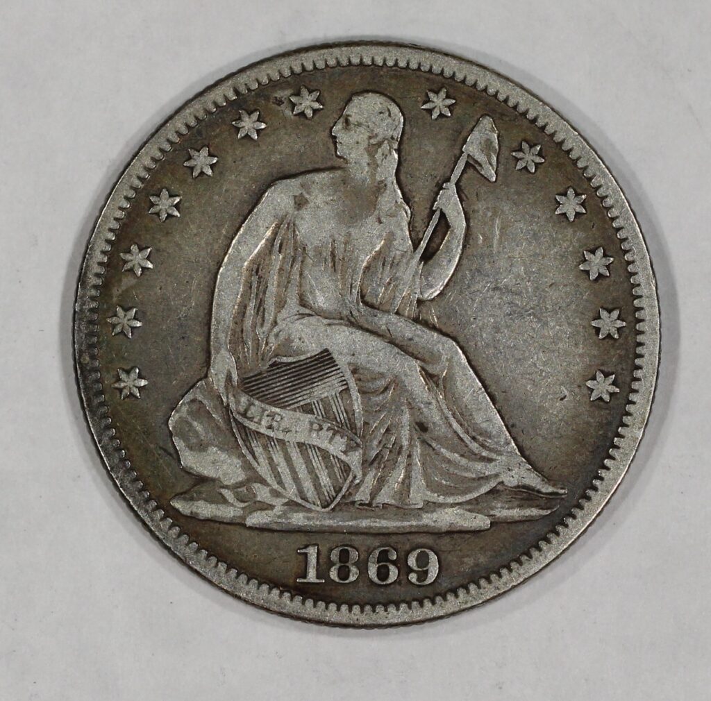 1869 50c Silver Liberty Seated Half Dollar – J Robinson Rare Coins