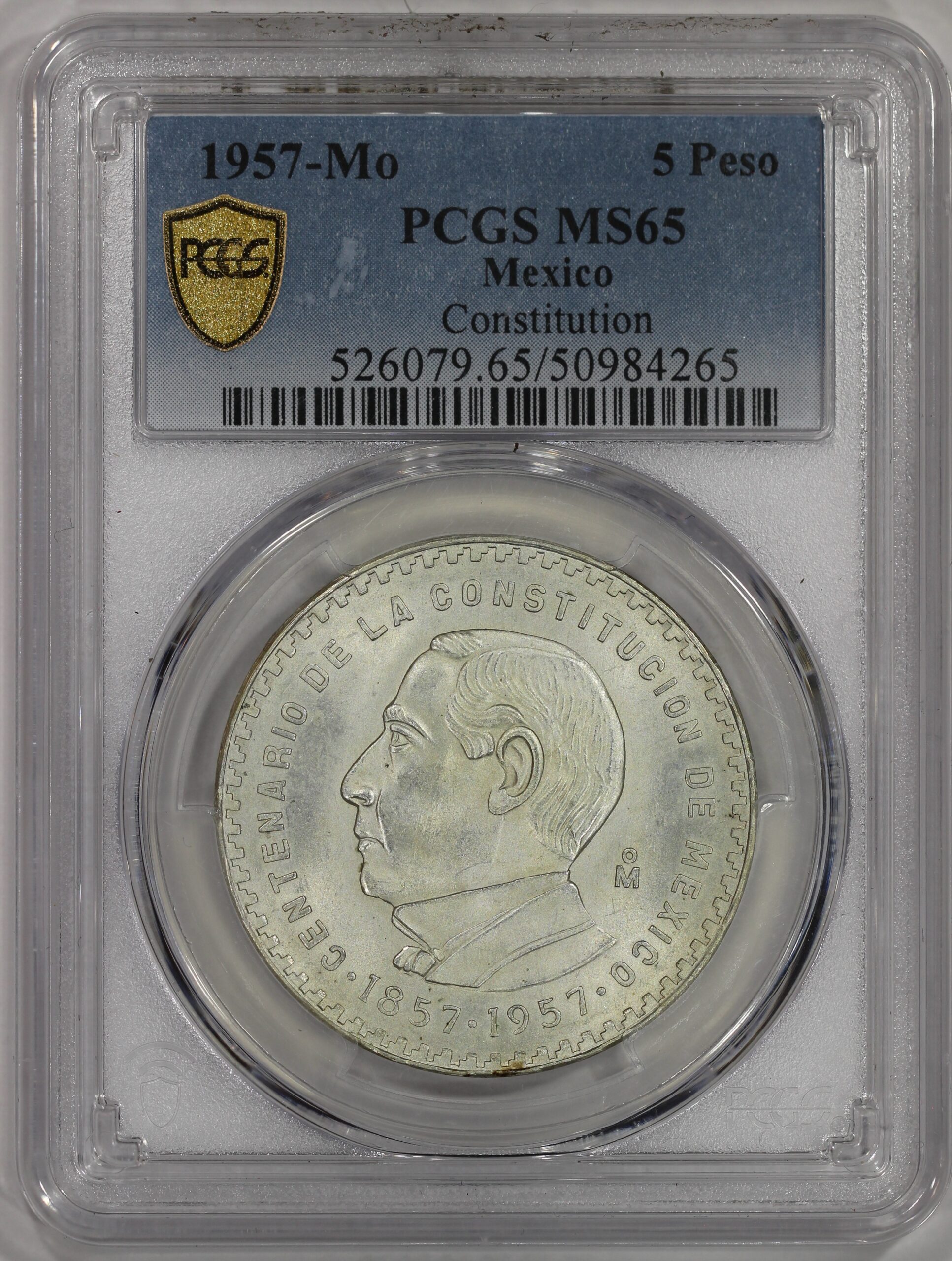 1957-Mo Mexico Silver 5 Pesos Coin PCGS MS65 Constitution Centennial ...